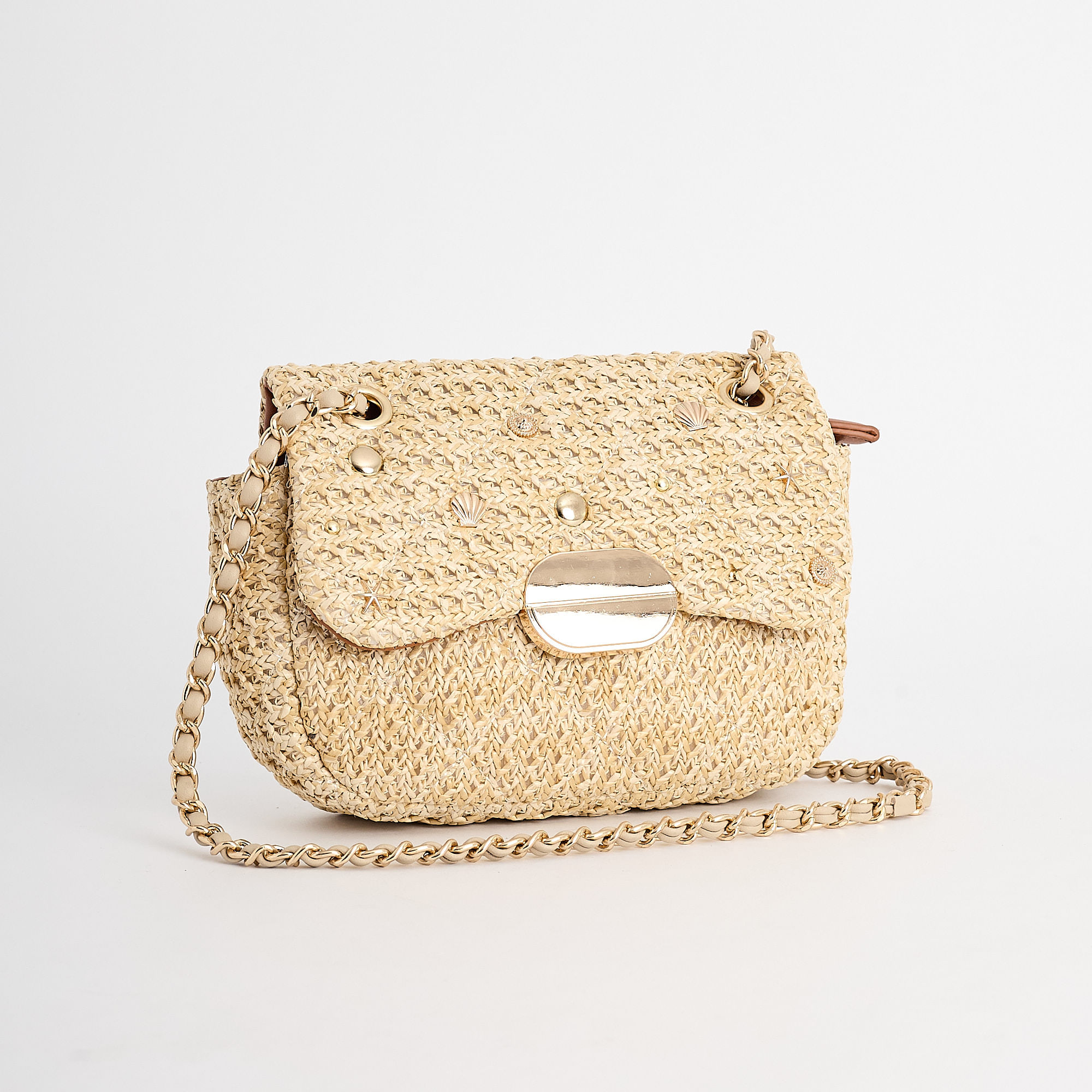 Bolsa Pequena Ráfia Pins Metálicos